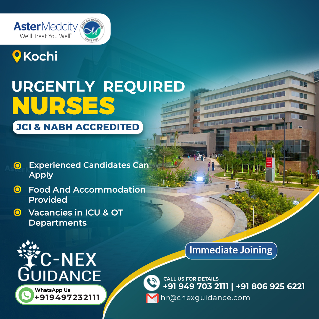 Nursing Recruitment for Aster Medcity, Cochin - C-Nex Guidance Private ...
